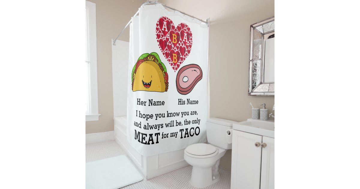 Modern Couple taco and meat lovers custom monogram Shower Curtain | Zazzle
