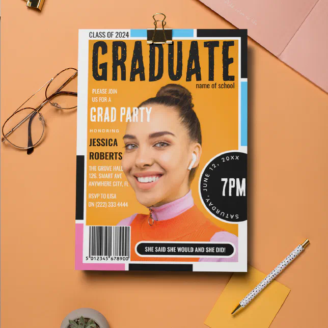 Modern Cover Photo Magazine Graduation Party Invitation | Zazzle