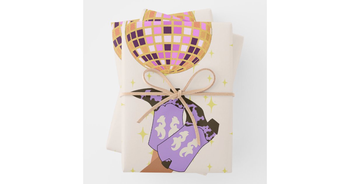 Modern Cowgirl Disco Ball Wrapping Paper Sheets | Zazzle