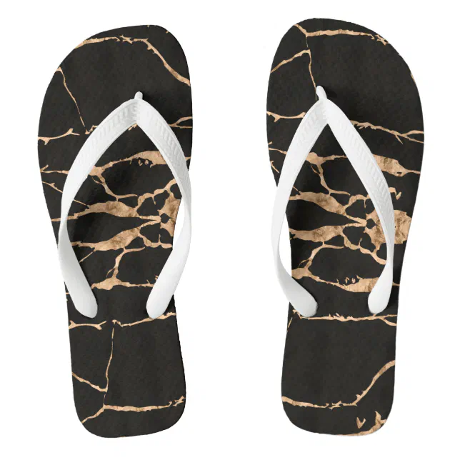 Modern Cracked Gold Black Stylist Professional Flip Flops | Zazzle