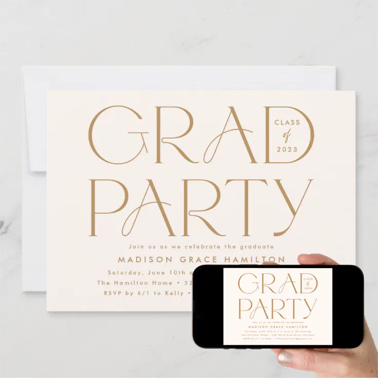 Modern Cream and Gold Typography Graduation Party Invitation | Zazzle
