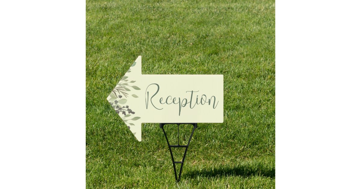 Modern Cream & Eucalyptus Reception Arrow Sign | Zazzle
