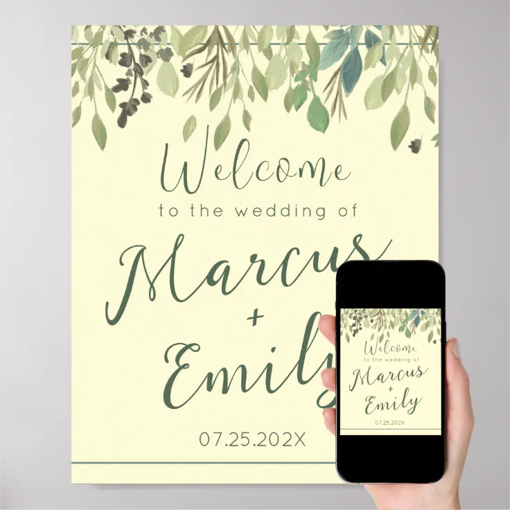 Modern Cream & Eucalyptus Wedding Welcome Poster | Zazzle