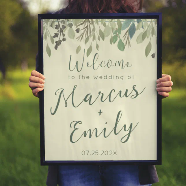 Modern Cream & Eucalyptus Wedding Welcome Poster | Zazzle