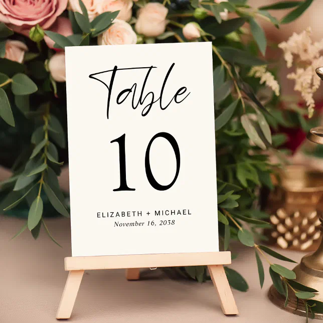 Modern Cream Wedding Reception Table Number | Zazzle