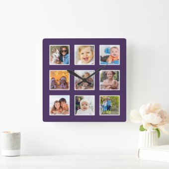 Modern Create Your Custom Photo Collage Square Wall Clock | Zazzle