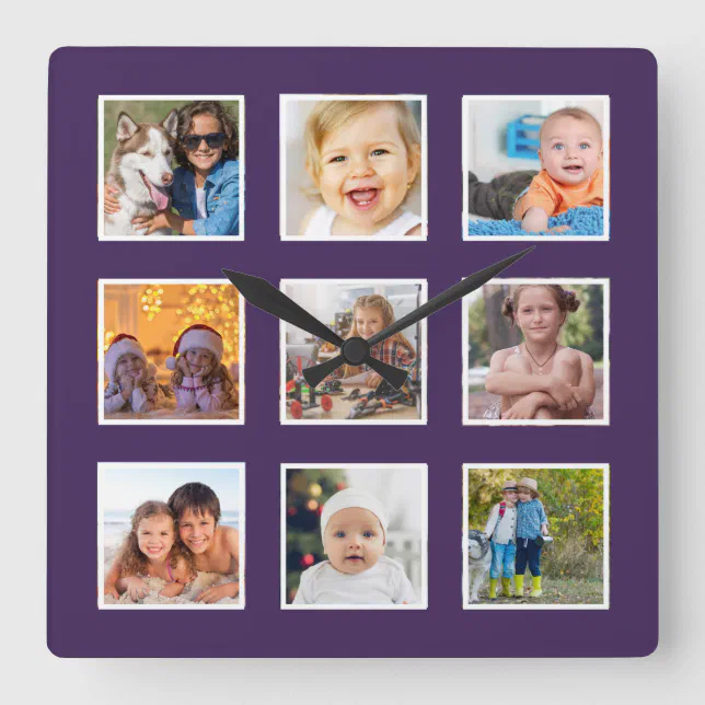 Modern Create Your Custom Photo Collage Square Wall Clock | Zazzle