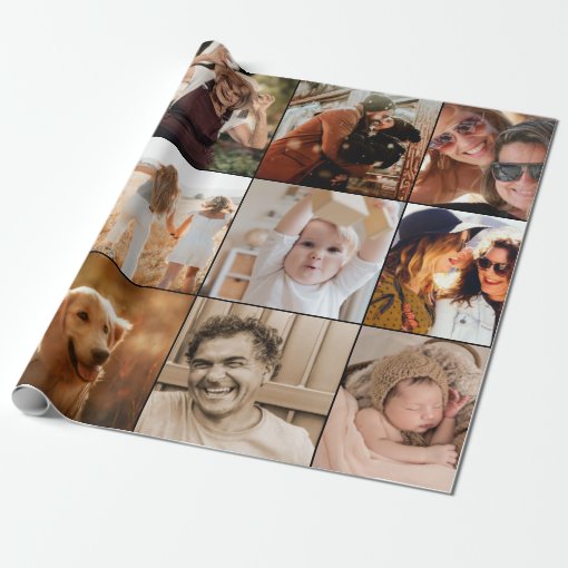 Modern Create Your Own Custom 12 Photo Grid Wrapping Paper | Zazzle