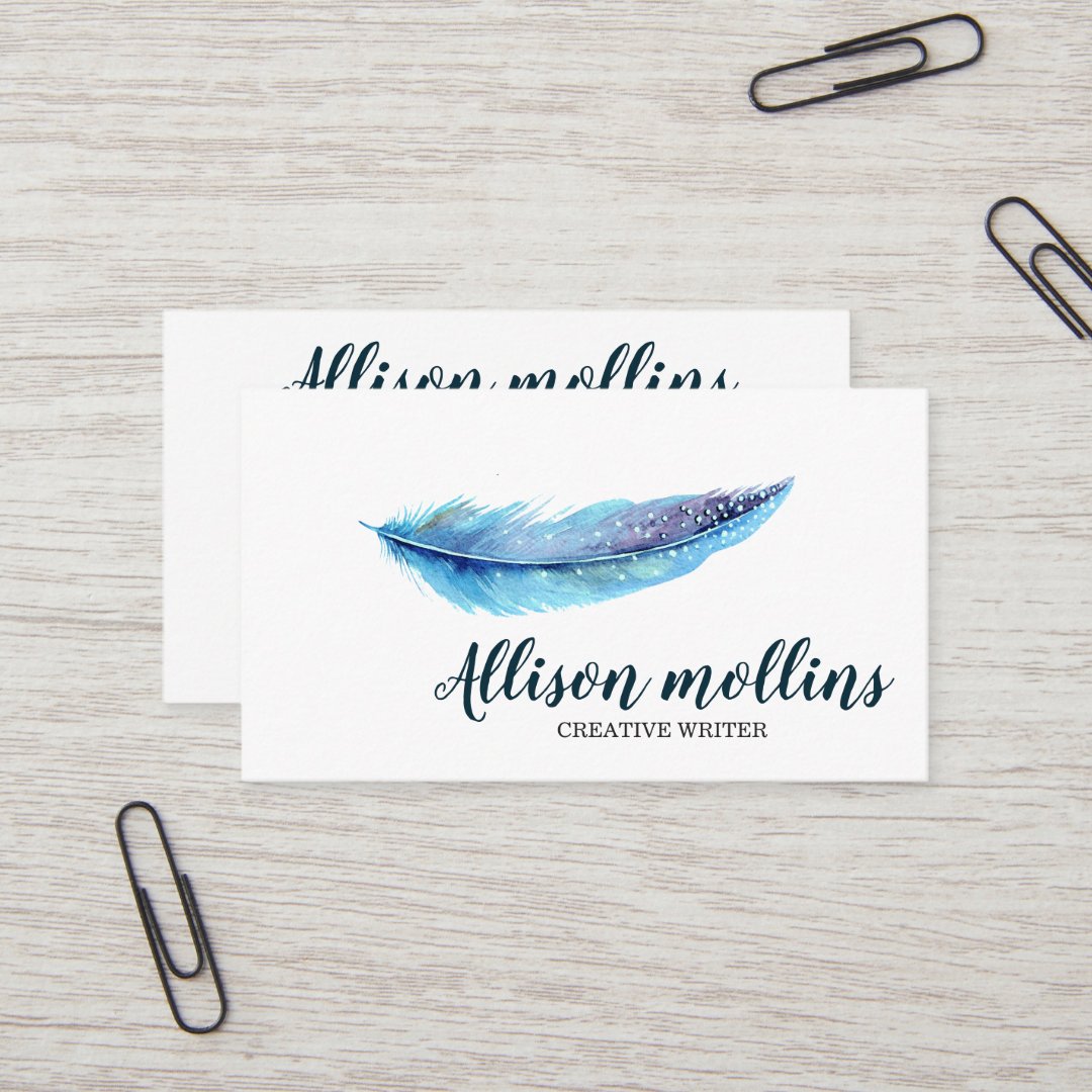 Modern Creative Writer Feather Logo Business Card | Zazzle