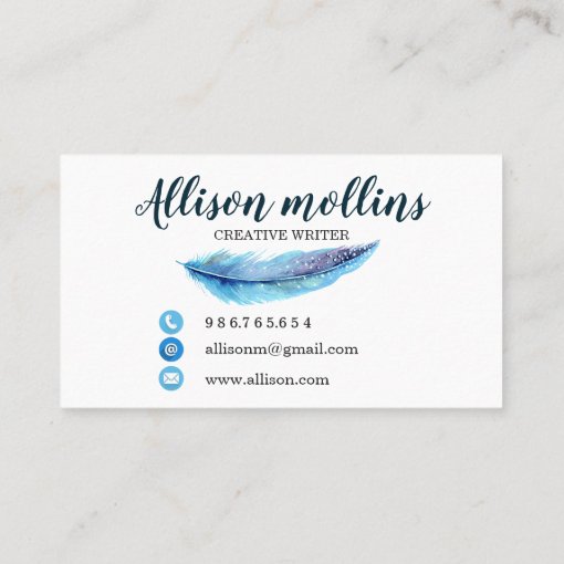Modern Creative Writer Feather Logo Business Card | Zazzle