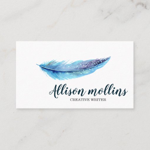 Modern Creative Writer Feather Logo Business Card | Zazzle