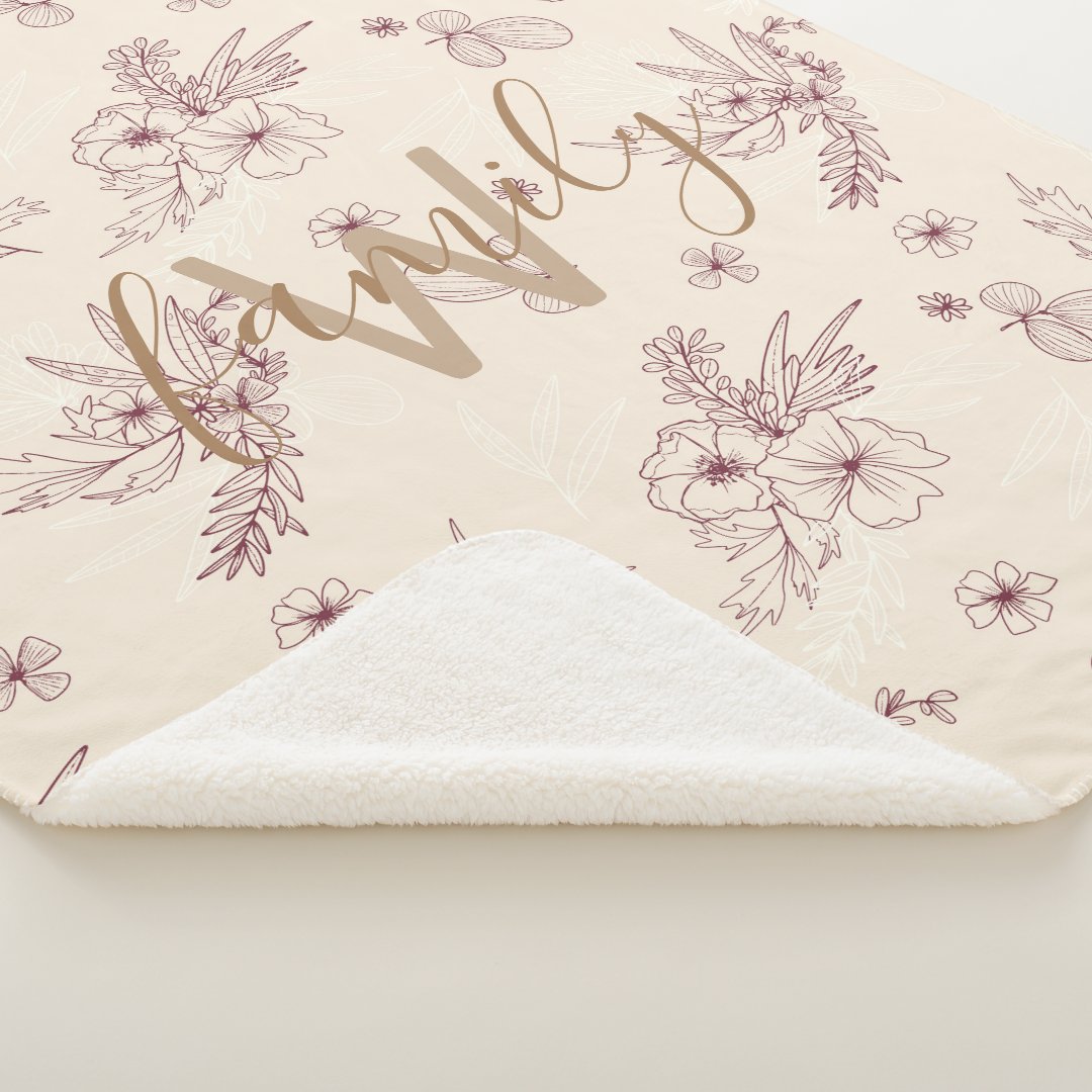 Modern creme stencil floral monogram sherpa blanket | Zazzle