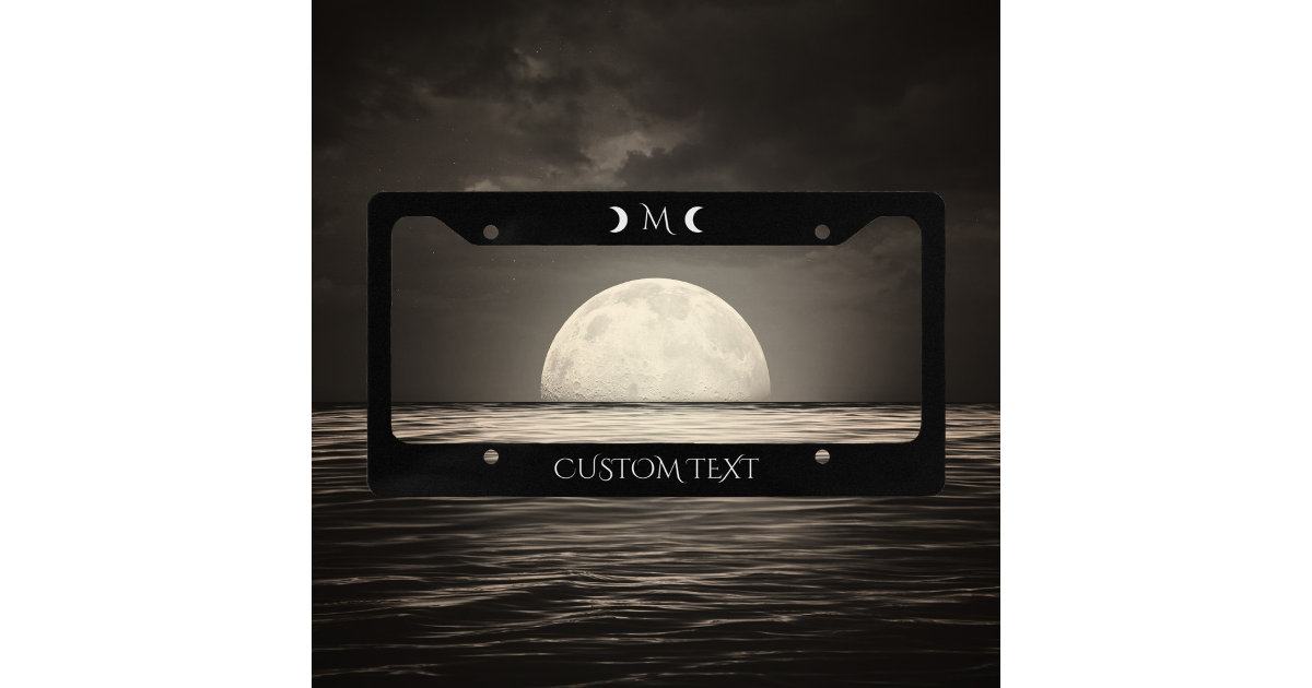 Modern Crescent Moons Black and White Monogram License Plate Frame | Zazzle