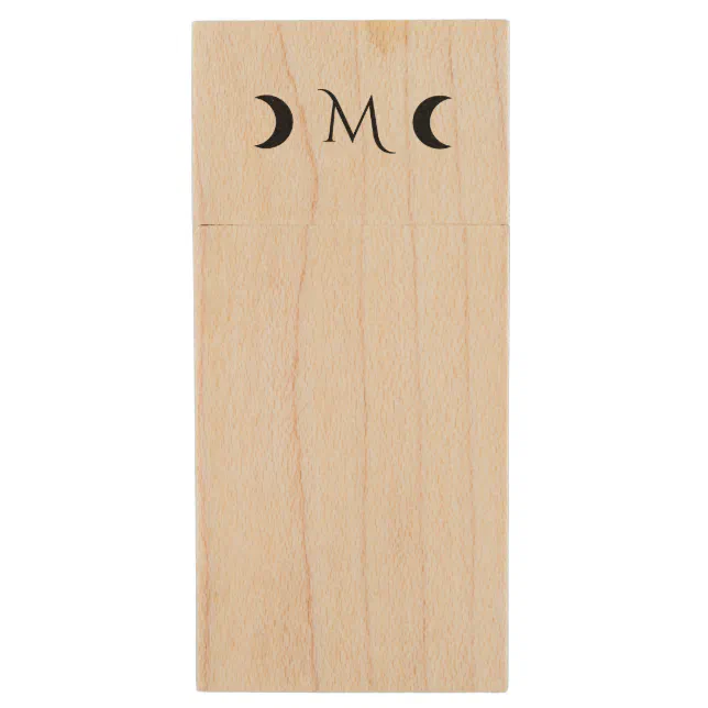 Modern Crescent Moons Black Monogram Wood Flash Drive | Zazzle