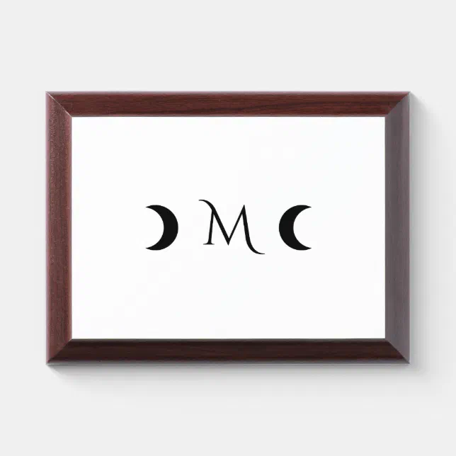 Modern Crescent Moons White and Black Monogram Award Plaque | Zazzle