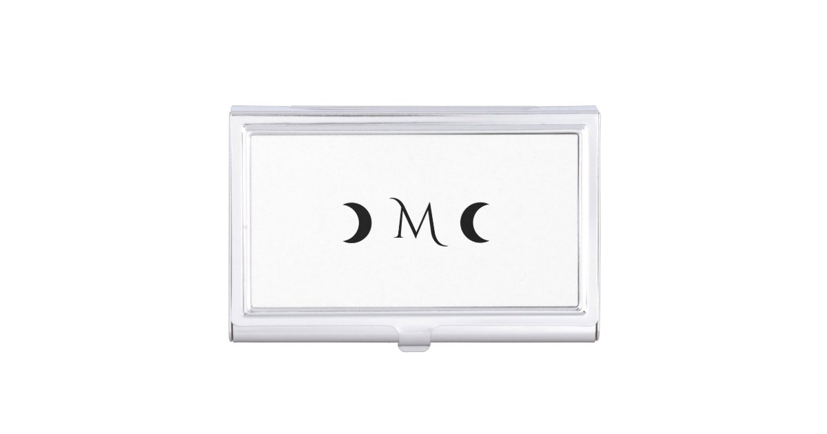 Modern Crescent Moons White and Black Monogram Business Card Case | Zazzle