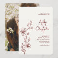 Modern Crimson Red Foliage Outline Photo Wedding Invitation | Zazzle
