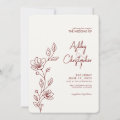 Modern Crimson Red Foliage Outline Photo Wedding Invitation | Zazzle