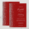 Modern Crimson Red Silver Glitter Edge Wedding Invitation | Zazzle