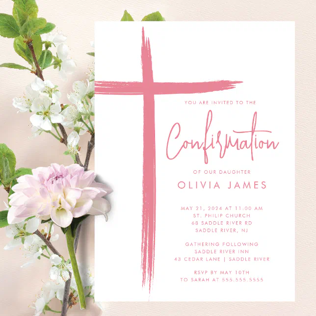 Modern Cross Girls Confirmation Invitation | Zazzle