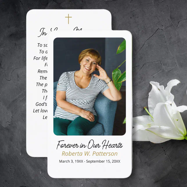 Modern Cross Photo Funeral Memorial Prayer Card | Zazzle