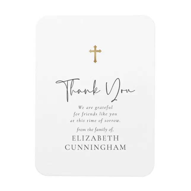Modern Cursive Script Faux Gold Cross Memorial Magnet | Zazzle