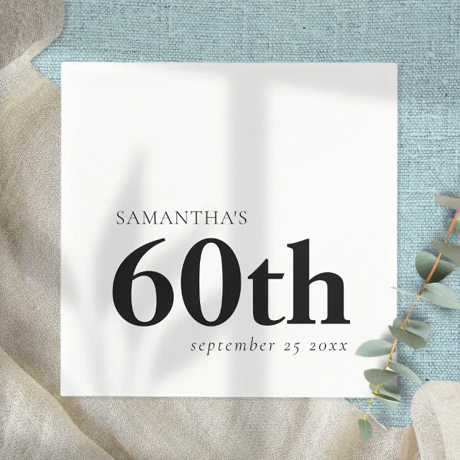 Modern Custom Black Text 60th Name Date Napkins | Zazzle