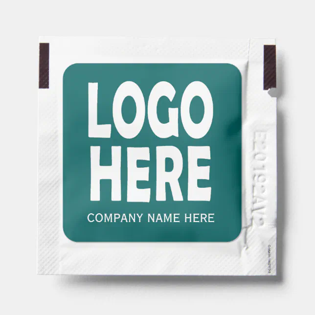 Modern custom business logo on teal promotional hand sanitizer packet ...