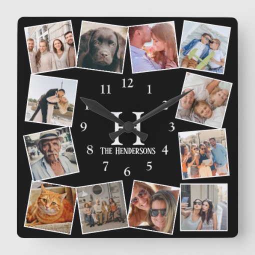 Modern Custom Color Photo Collage| Create Your Own Square Wall Clock ...