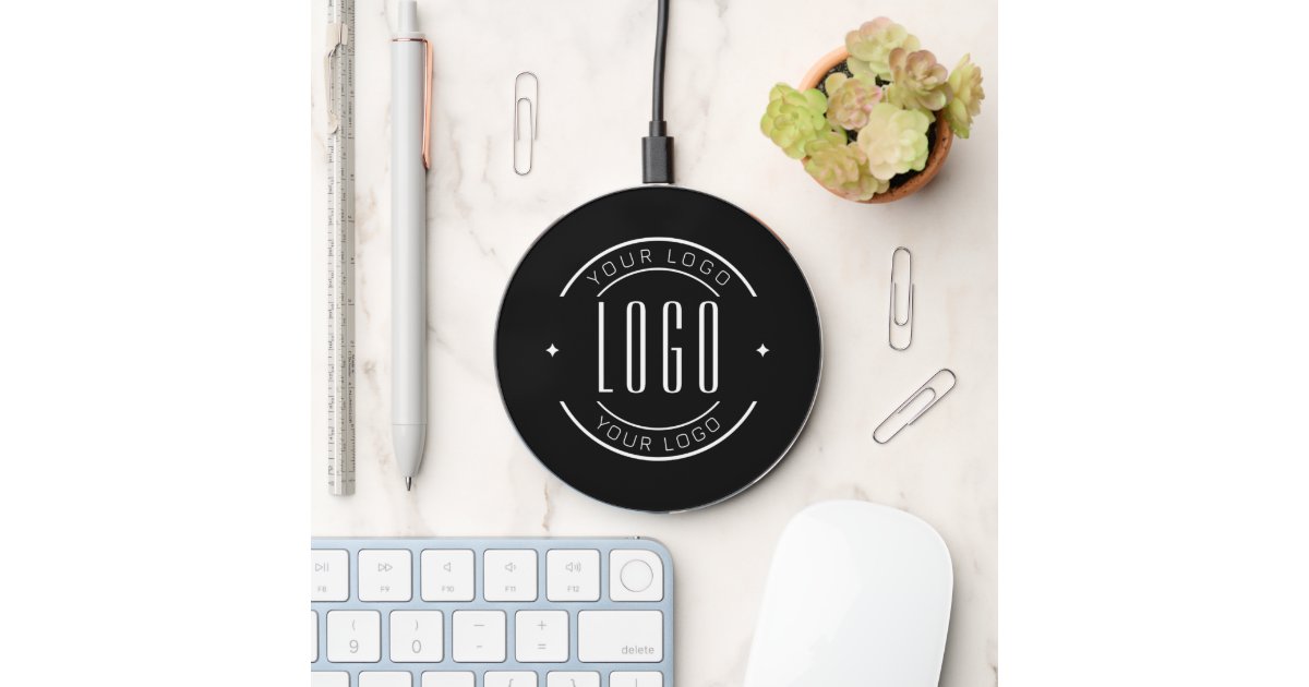 Modern custom company logo business branded wireless charger | Zazzle