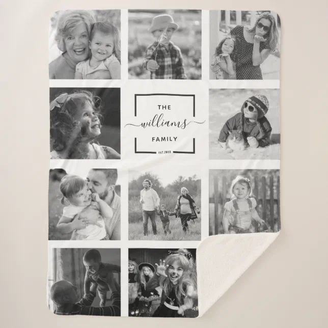 Modern Custom Family Name Photo Collage Sherpa Blanket | Zazzle