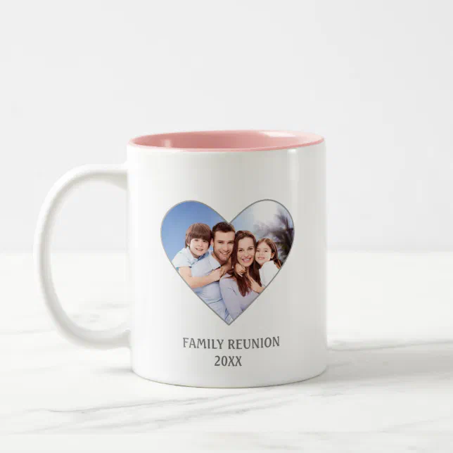 Modern Custom Family Reunion Photo & Heart Two-Tone Coffee Mug | Zazzle