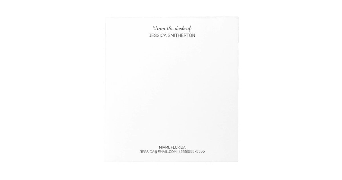Modern Custom From Desk Name Contact Information Notepad | Zazzle