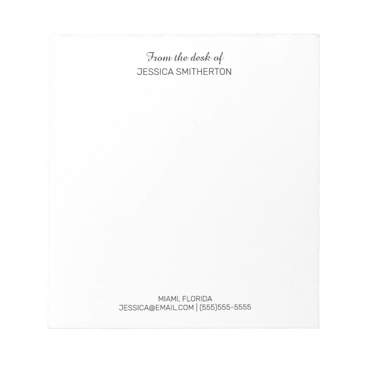 Modern Custom From Desk Name Contact Information Notepad | Zazzle