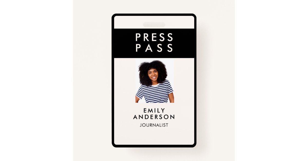 Modern Custom Journalist Press Pass Photo ID Logo Badge | Zazzle