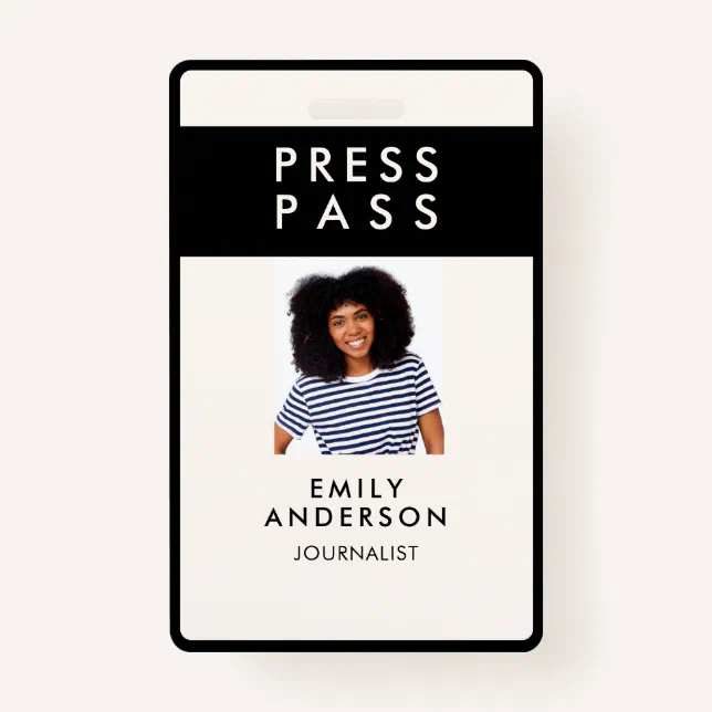 Modern Custom Journalist Press Pass Photo ID Logo Badge | Zazzle
