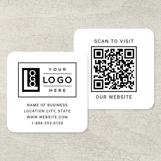 Modern Custom Logo and QR Code Square Business Card | Zazzle