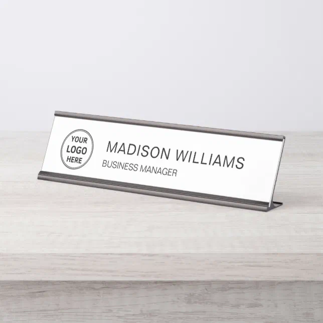 Modern Custom Logo Business Corporate White Desk Name Plate | Zazzle