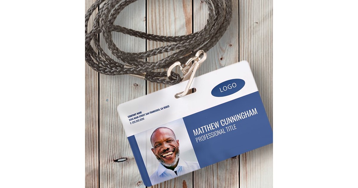 Modern Custom Logo Employee Name Barcode Badge | Zazzle