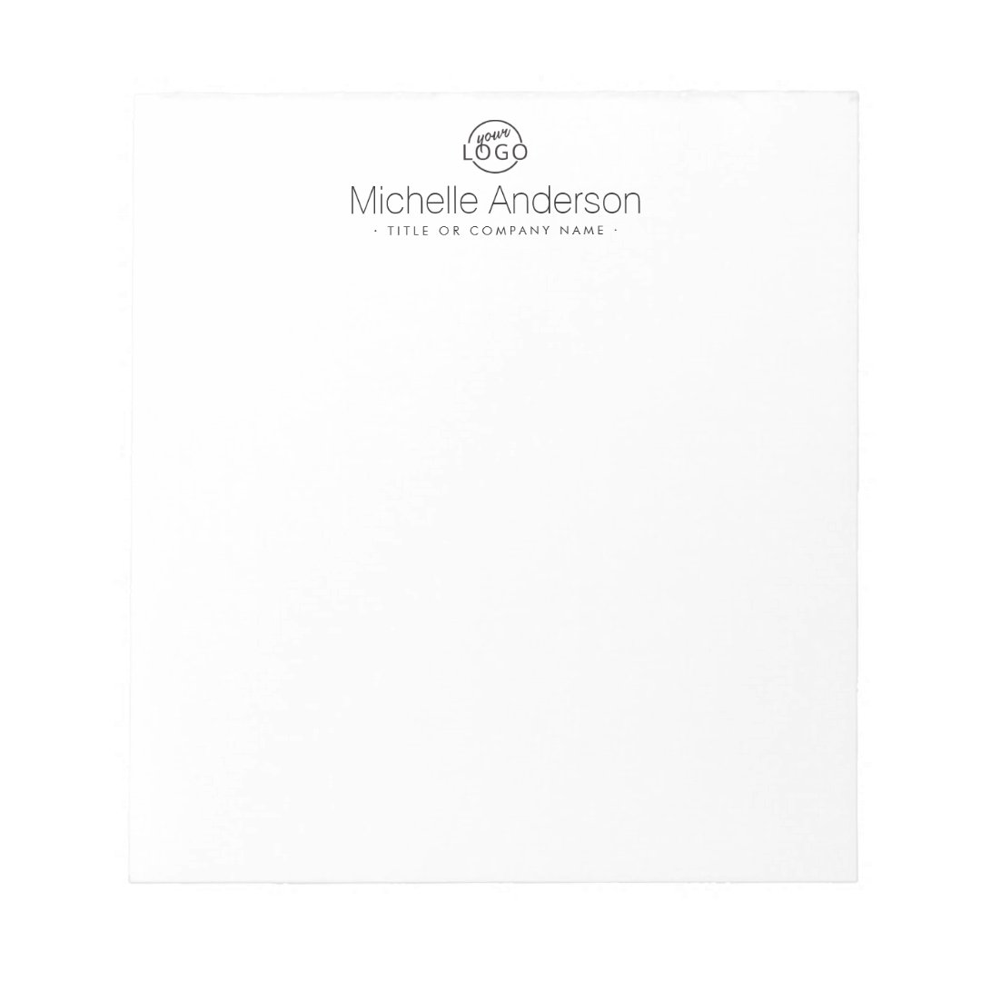 Modern custom logo minimalist white notepad | Zazzle