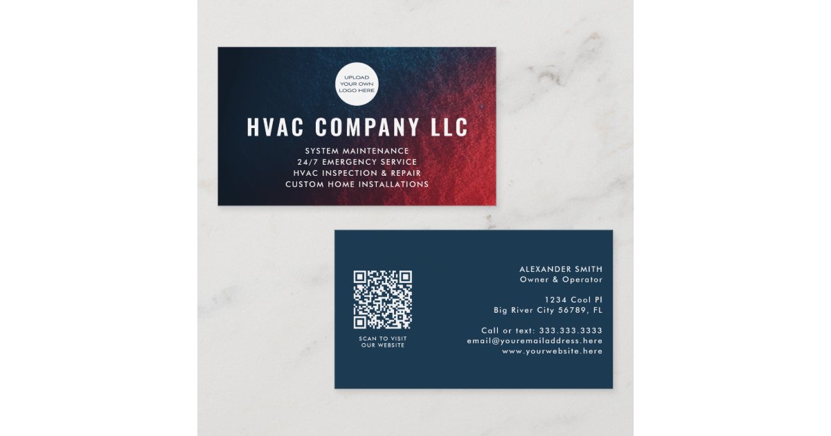 Modern Custom Logo QR Code AC Heat HVAC Business Card | Zazzle