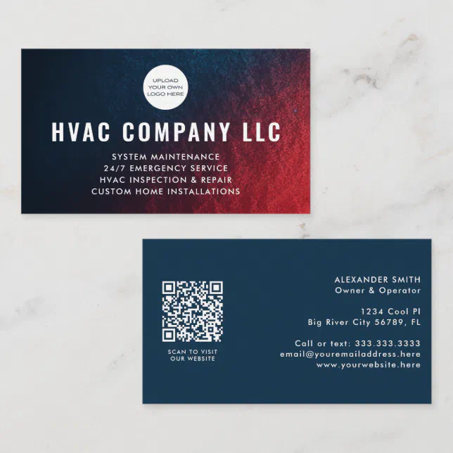Modern Custom Logo QR Code AC Heat HVAC Business Card | Zazzle