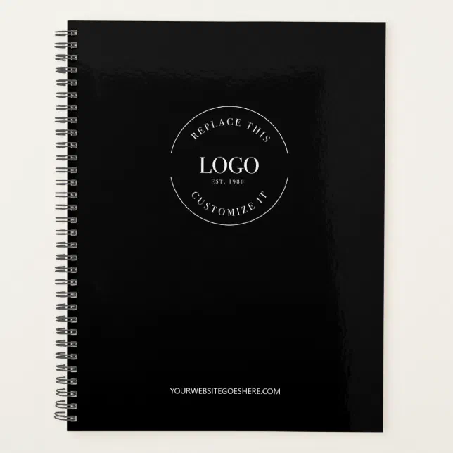 Modern Custom Logo website Black Branded Planner | Zazzle