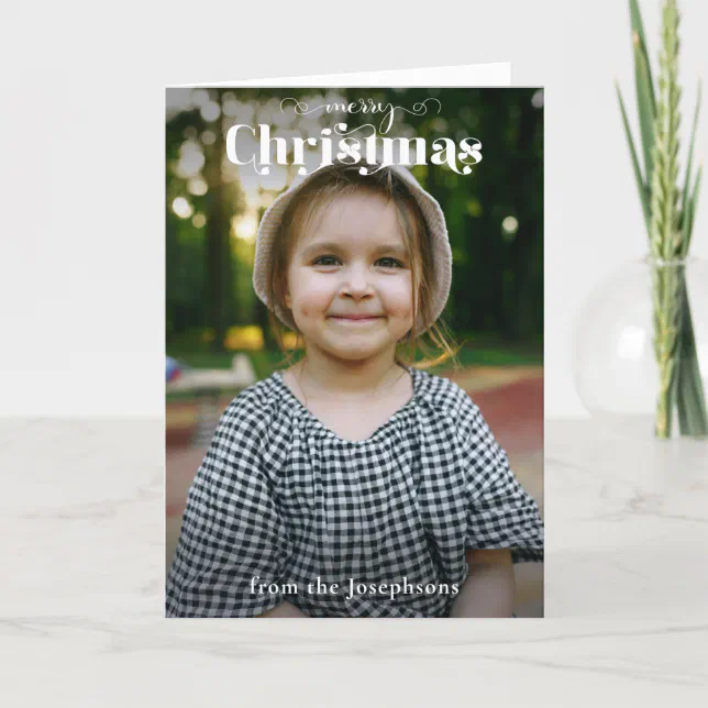 Modern Custom Merry Christmas Typography Photo Holiday Card | Zazzle