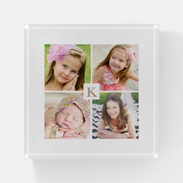 Modern Custom Monogram Family Photo Collage Paperweight | Zazzle.com
