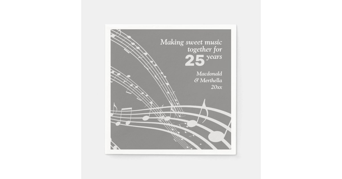 Modern Custom MUSIC NOTES 25th SILVER Anniversary Napkins | Zazzle