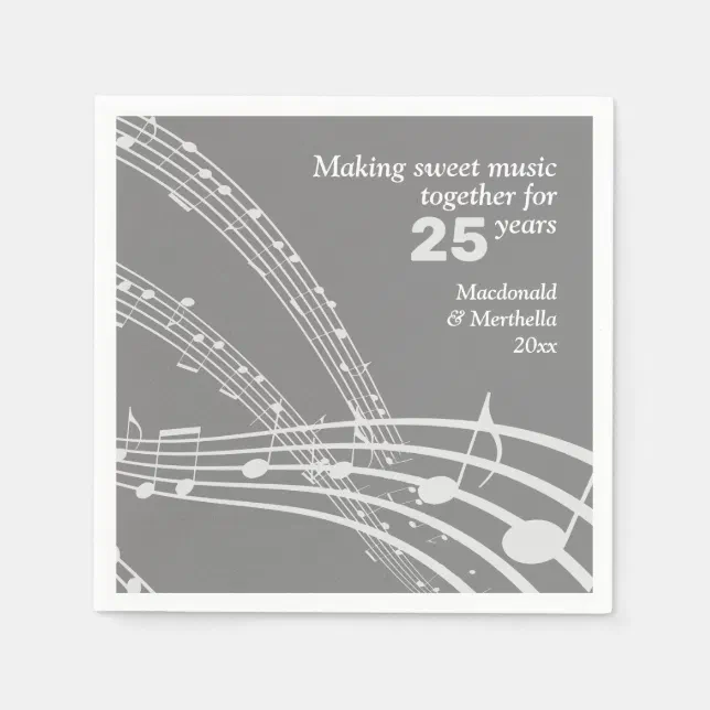 Modern Custom MUSIC NOTES 25th SILVER Anniversary Napkins | Zazzle