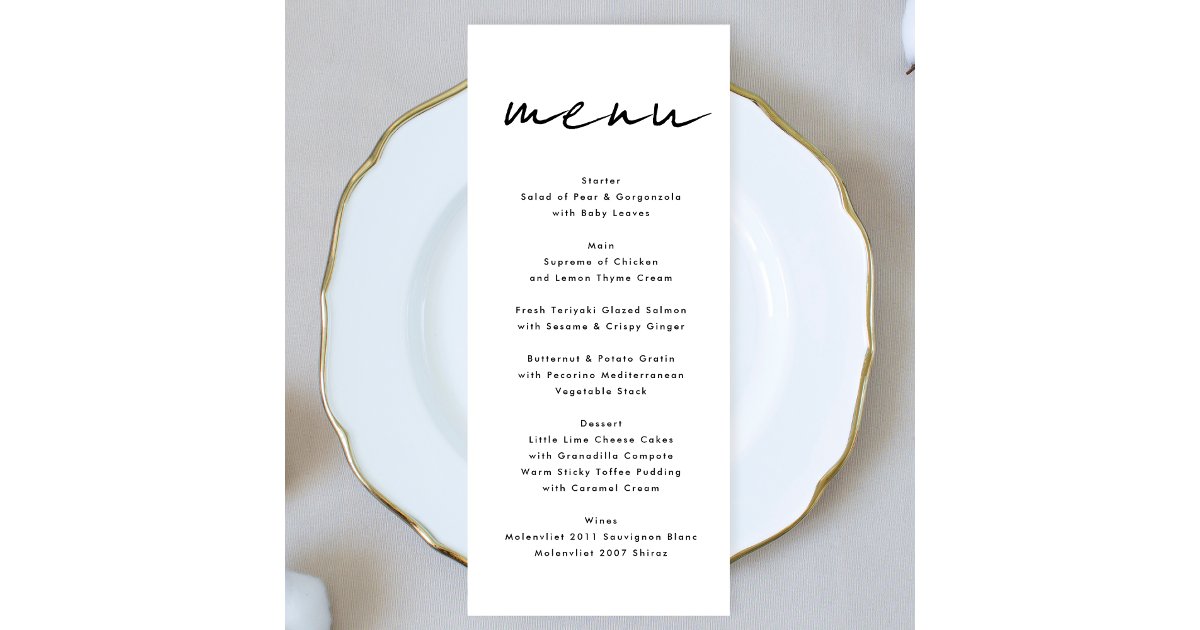 Modern Custom Names Black Onyx White Menu | Zazzle