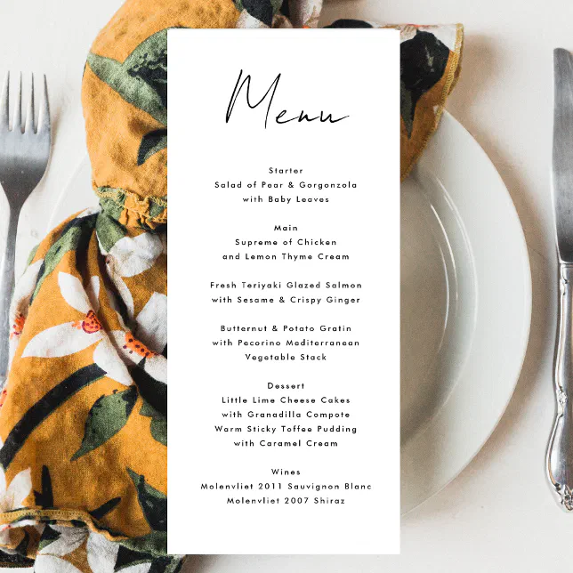 Modern Custom Names Black White Event Menu | Zazzle