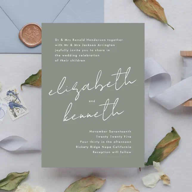 Modern Custom Names Sage Green White Wedding Invitation | Zazzle
